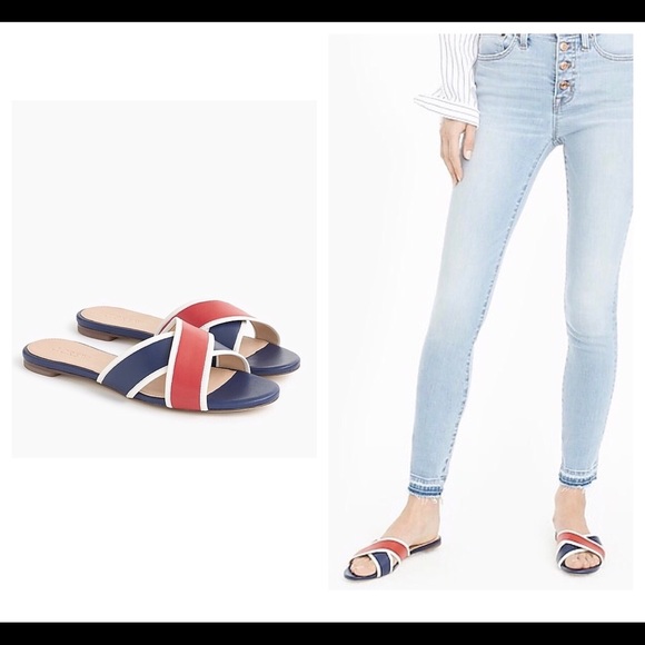 J. Crew | Shoes | J Crew Colorblock Leather Slide Sandals | Poshmark